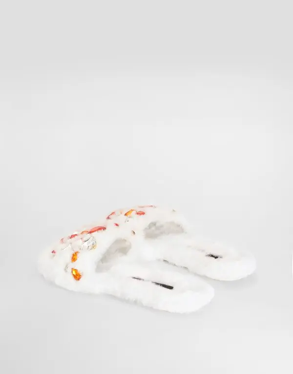 Dolce & Gabbana Embellished Faux-fur Slippers