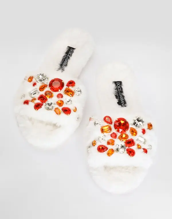 Dolce & Gabbana Embellished Faux-fur Slippers