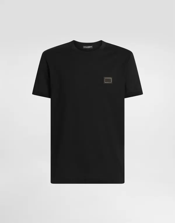 Dolce & Gabbana Cotton T-shirt With Logo Plate - Black