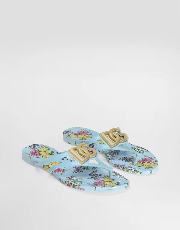 Dolce & Gabbana Rubber Beachwear Slides With Floral Print And Dg Logo - Multicolor
