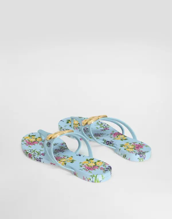 Dolce & Gabbana Rubber Beachwear Slides With Floral Print And Dg Logo - Multicolor