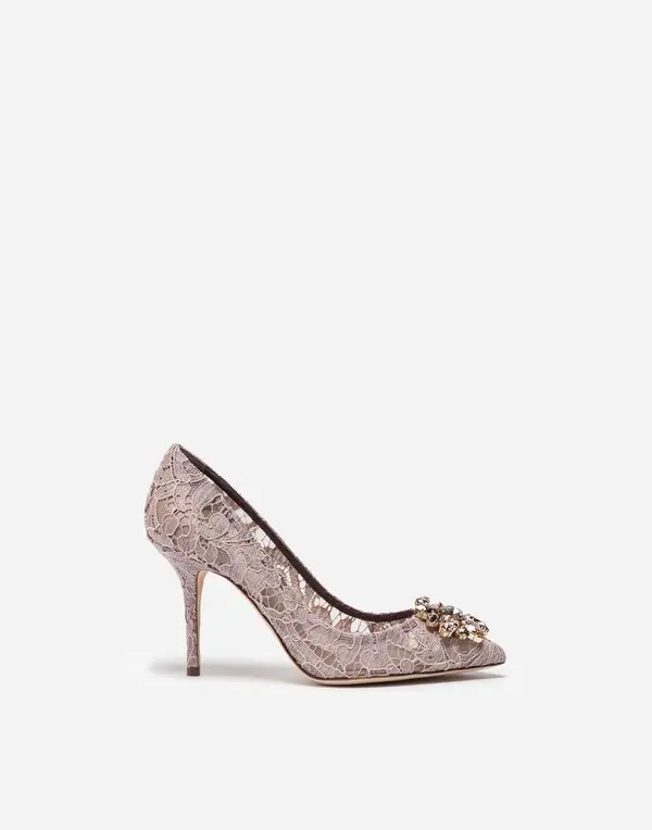 Dolce & Gabbana Lace Pumps With Embellished Brooch - Blush