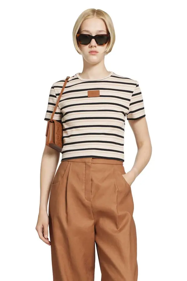 Fendi Striped Cotton Ribbed Jersey T-shirt - Multicolor