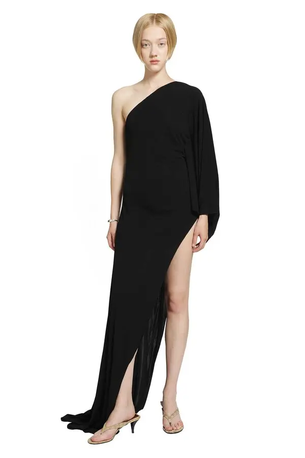 Gucci Asymmetrical Viscose Jersey Long Dress - Black