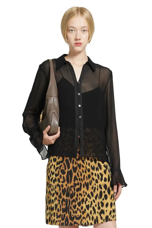 Gucci Silk Georgette Shirt With Lace Trim - Black