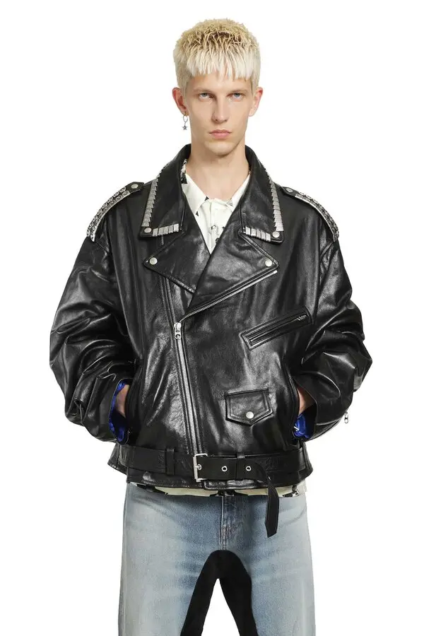 MARKING DISTANCE Cowhide Leather Big Baby Perfecto Jacket - Black