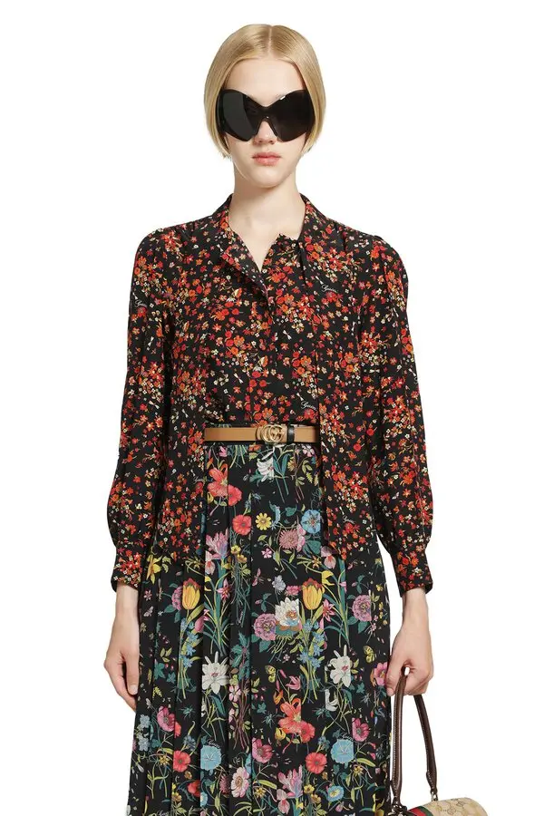 Gucci Floral Print Silk Shirt - Black