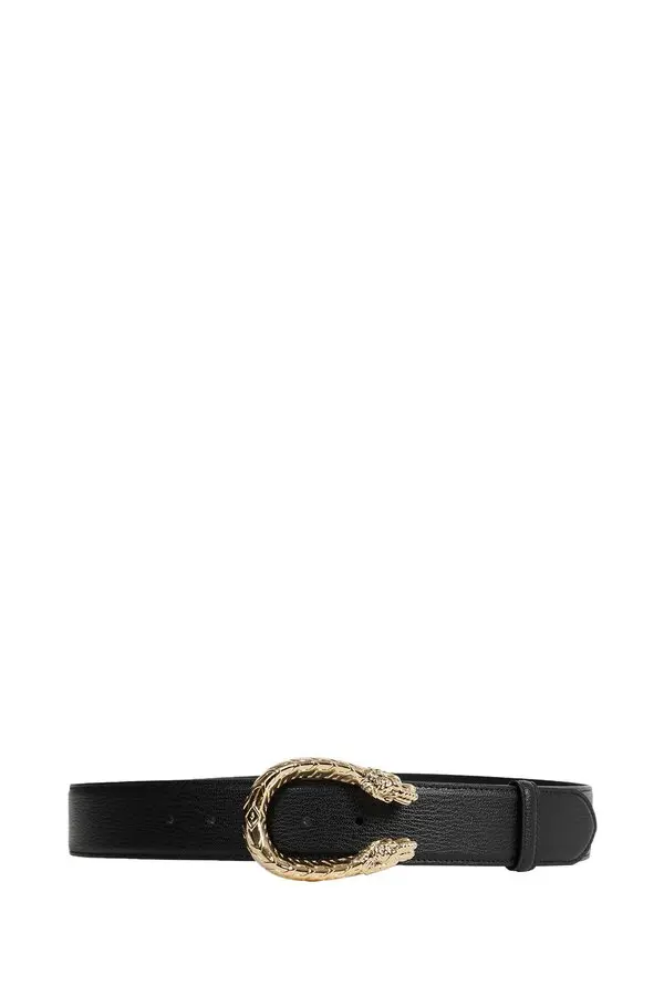 Gucci Dionysus Wide Leather Belt With Tiger Head Buckle - Black
