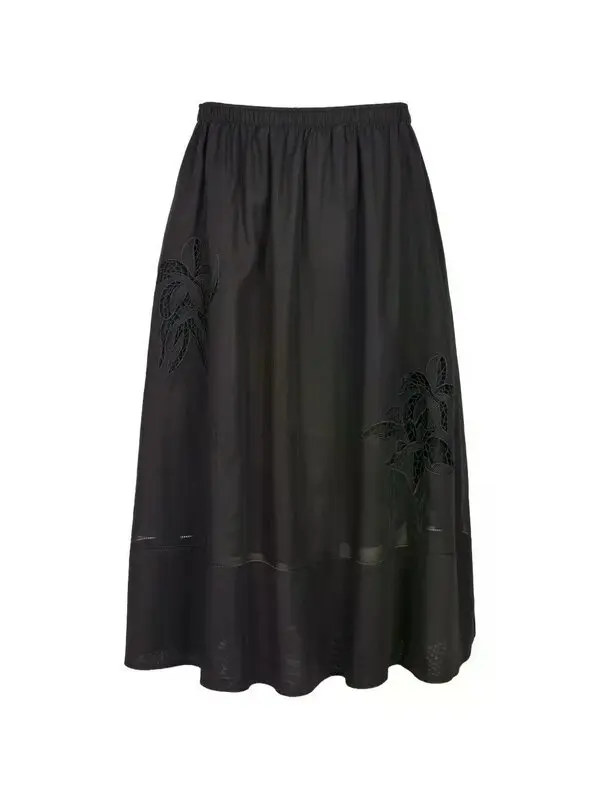 LESS Floral Embroidered Skirt - Black