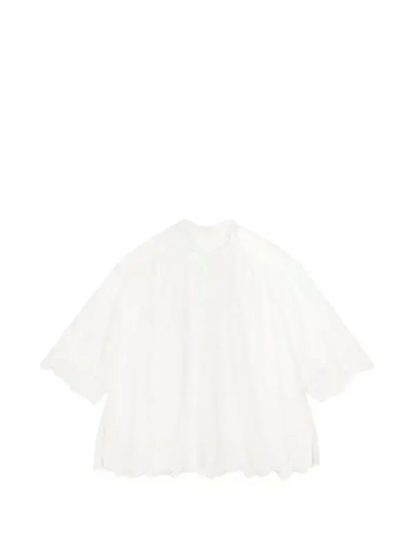 LESS Poplin Blouse With Scalloped Hem And Floral Embroidery - White