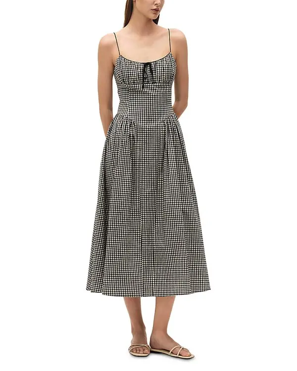 ELODIE THE LABEL Gingham Check Midi Dress - Black Gingham