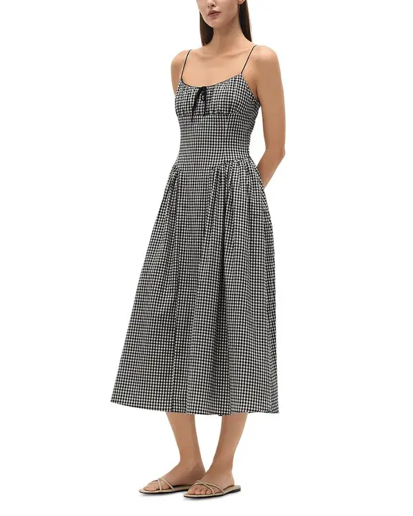 ELODIE THE LABEL Gingham Midi Dress With Tie Detail - Black Gingham
