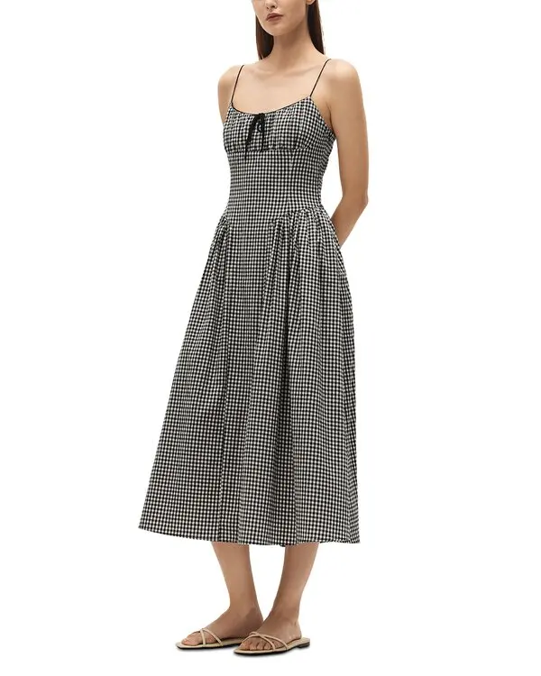 ELODIE THE LABEL Gingham Midi Dress With Tie Detail - Black Gingham