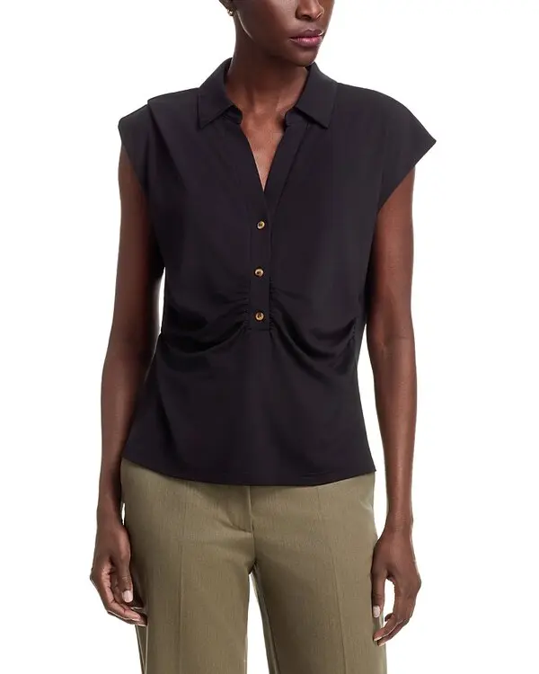 SIONI Short Sleeve Ruched Pullover Top - Black