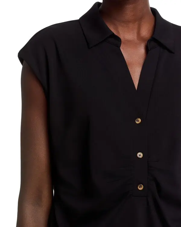 SIONI Short Sleeve Ruched Pullover Top - Black
