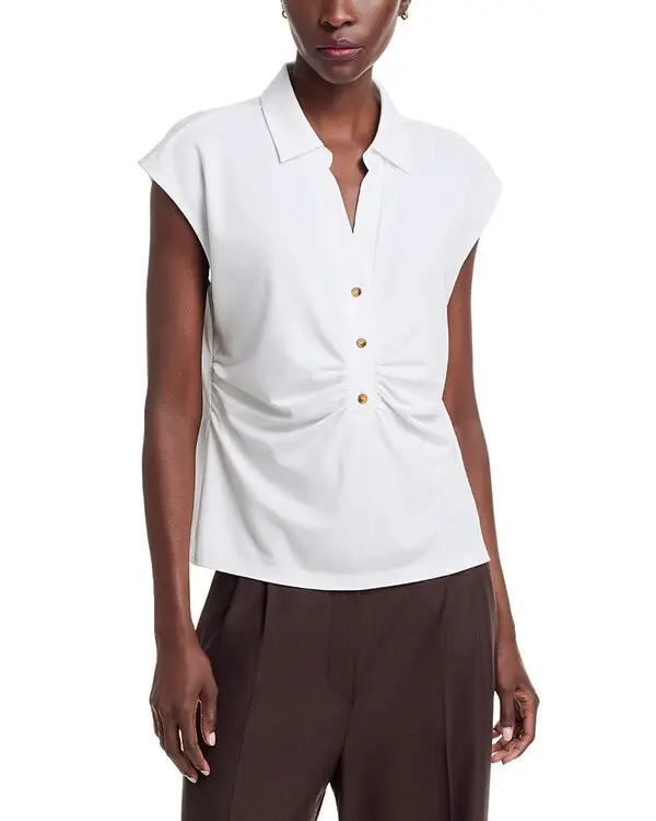 SIONI Short Sleeve Half Placket Top - Eggshell