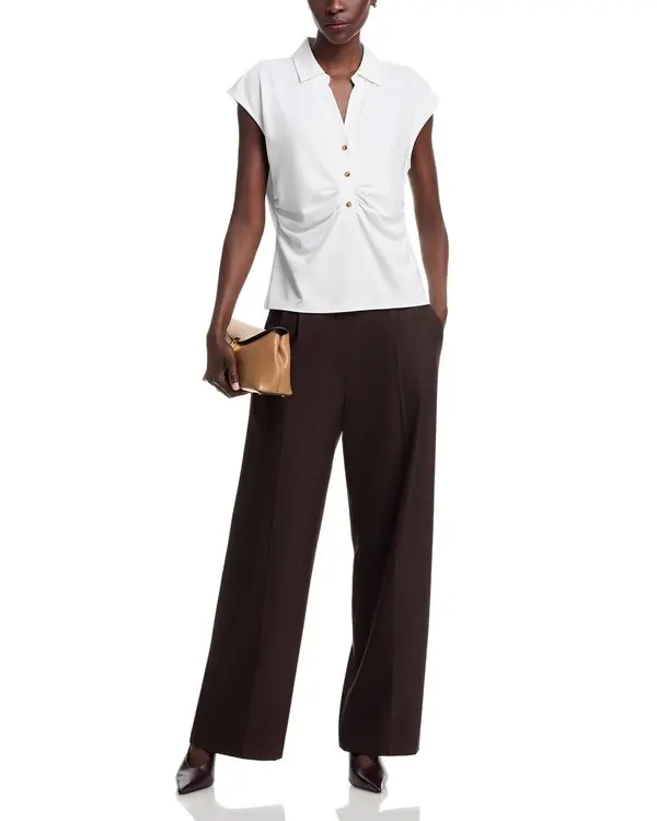 SIONI Short Sleeve Ruched Pullover Top - Eggshell