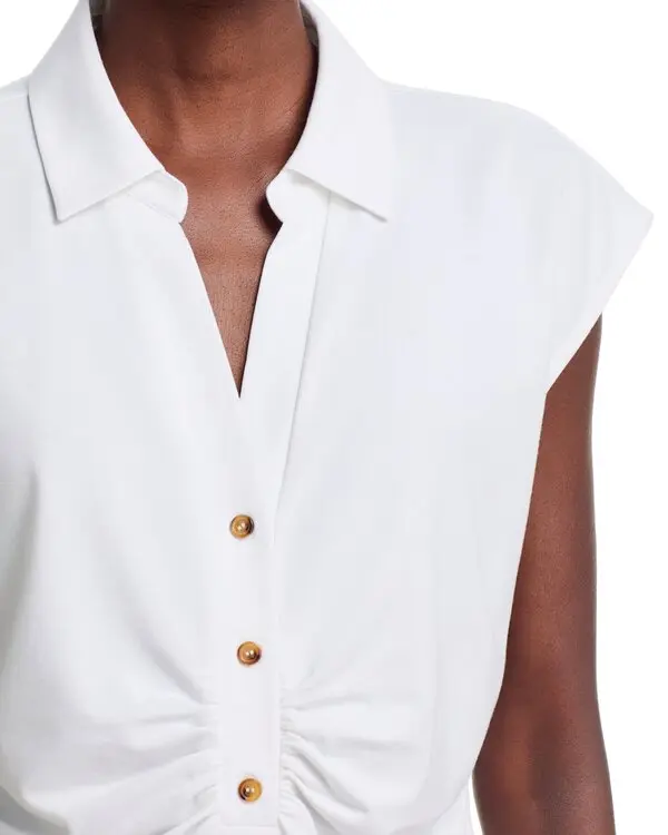 SIONI Short Sleeve Ruched Pullover Top - Eggshell