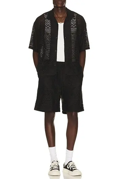 HONOR THE GIFT Pointelle Crochet Camp Collar Shirt