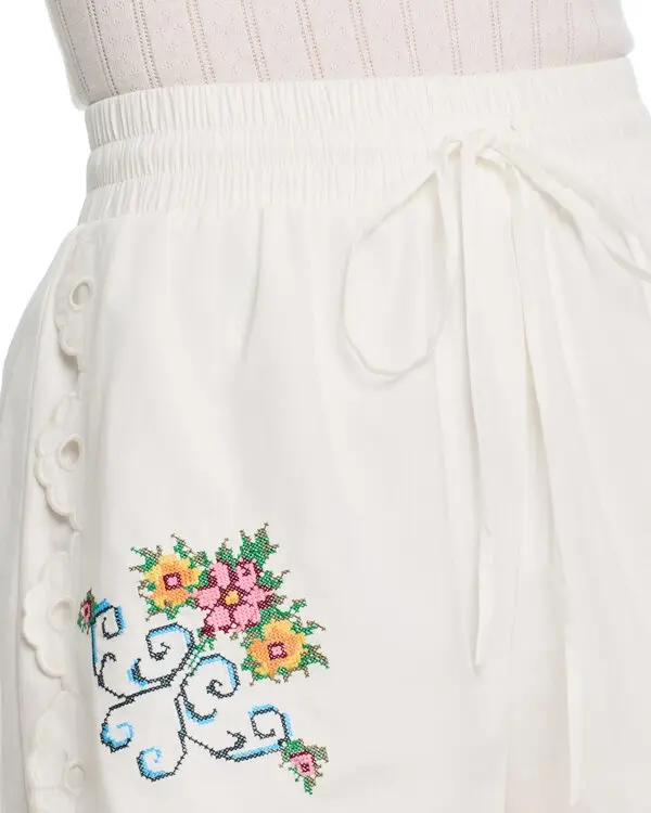 Moon River Embroidered Scallop Shorts