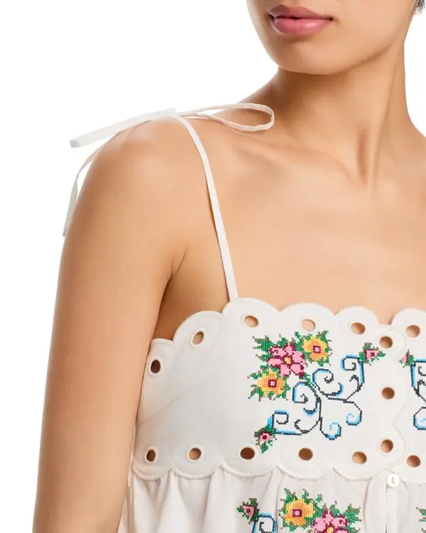 Moon River Scallop Floral Embroidered Top