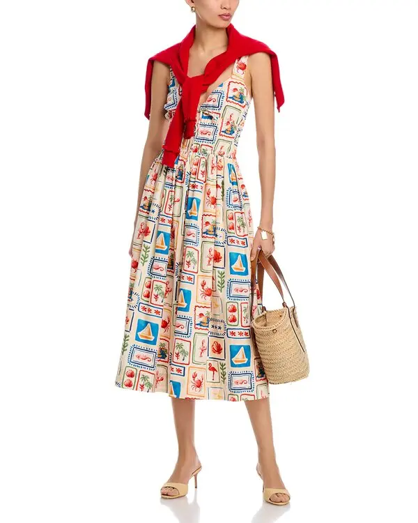 Moon River Sweetheart Neck Printed Midi Dress