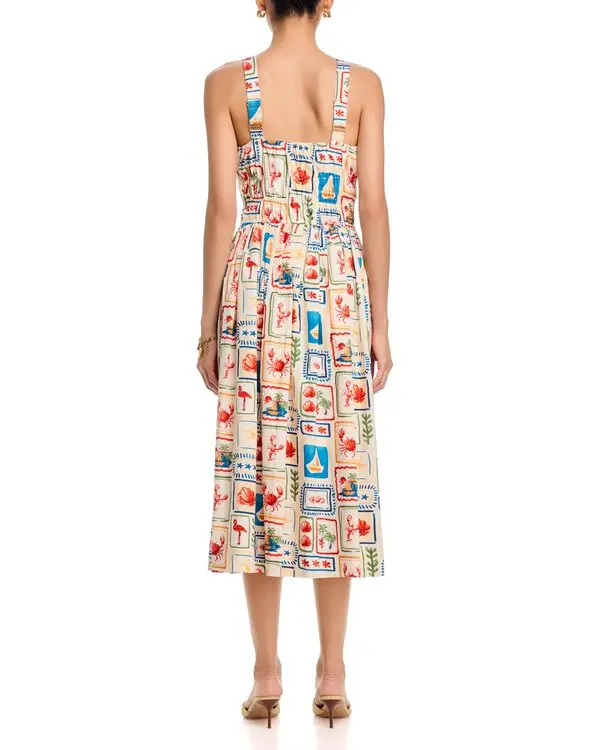 Moon River Sweetheart Neck Printed Midi Dress
