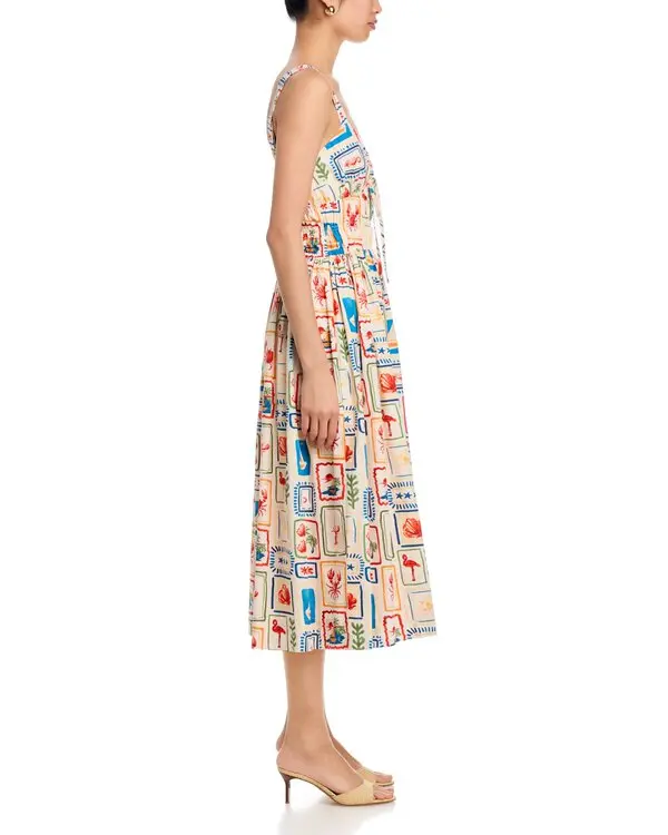 Moon River Sweetheart Neck Printed Midi Dress