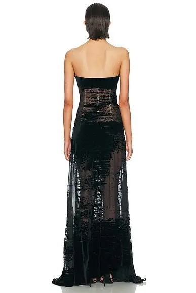 GRACE LING Black Velvet And Sheer Corseted Gown