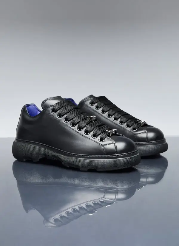 Burberry Ranger Leather Lace-up Sneakers With Barbed-wire Hardware