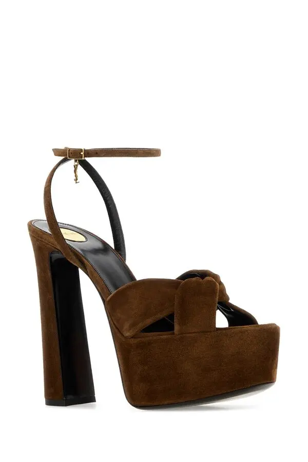 Saint Laurent Suede Franciane Sandals - Brown