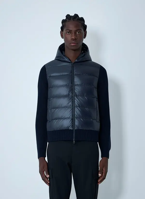Moncler Quilted Cardigan With Knitted Sleeves - Blue