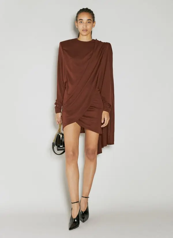 Saint Laurent Draped Wool Dress - Red