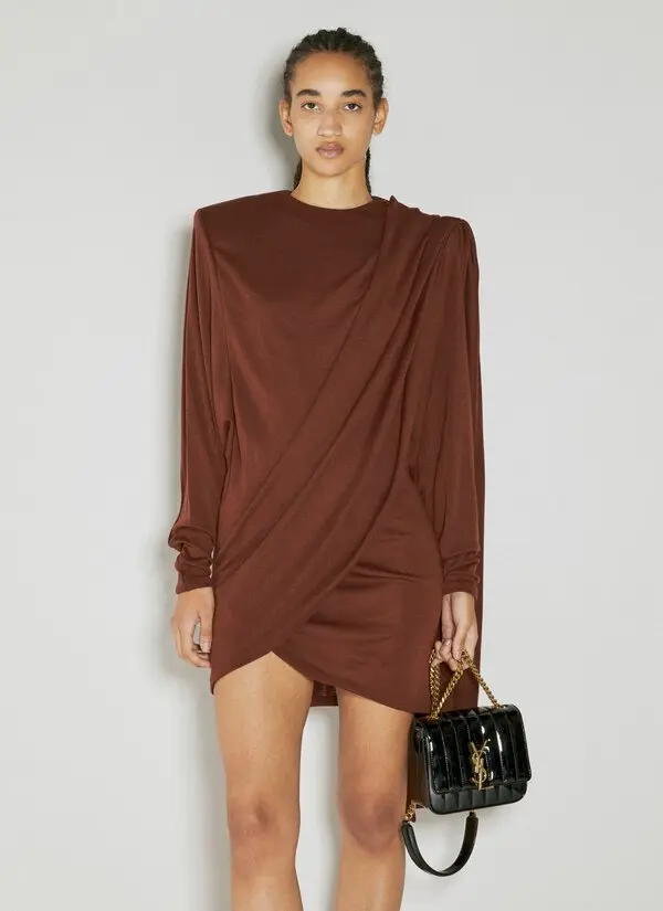 Saint Laurent Draped Wool Dress - Red