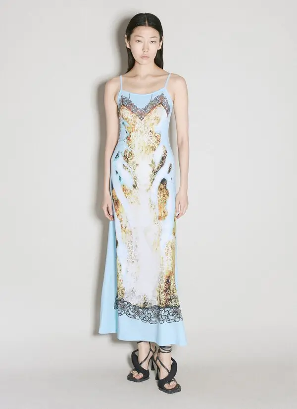 Y/project Lace Print Maxi Dress - Blue