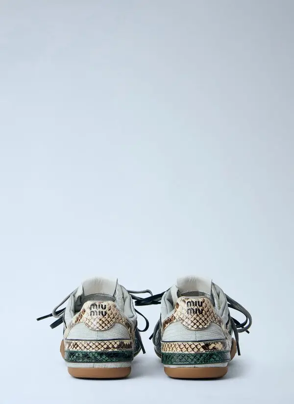 Miu Miu Lace-up Sneakers With Snakeskin Accents