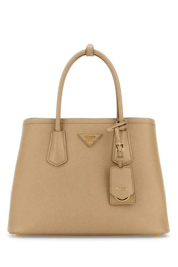 Prada Sand Leather Small Double Handbag - Brown