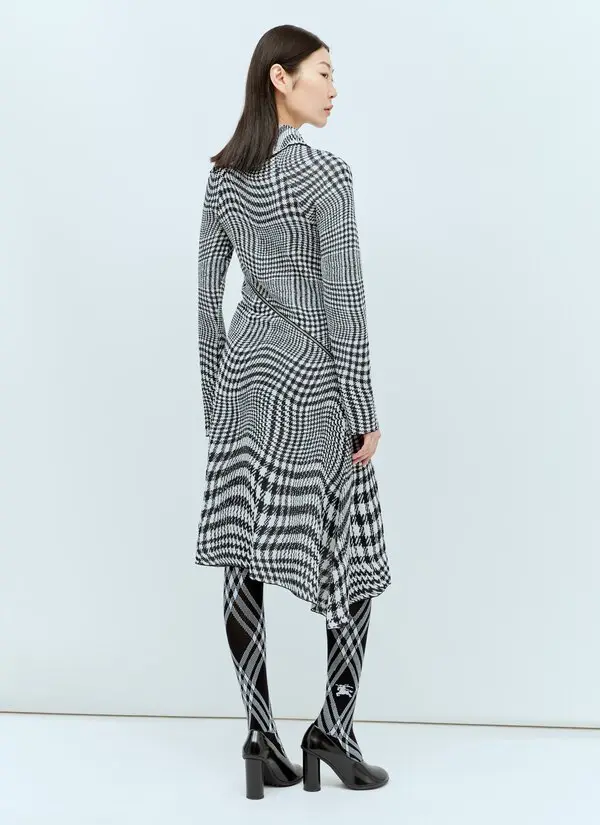 Burberry Houndstooth Asymmetrical Midi Dress
