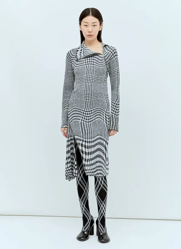 Burberry Houndstooth Asymmetrical Midi Dress - Gray