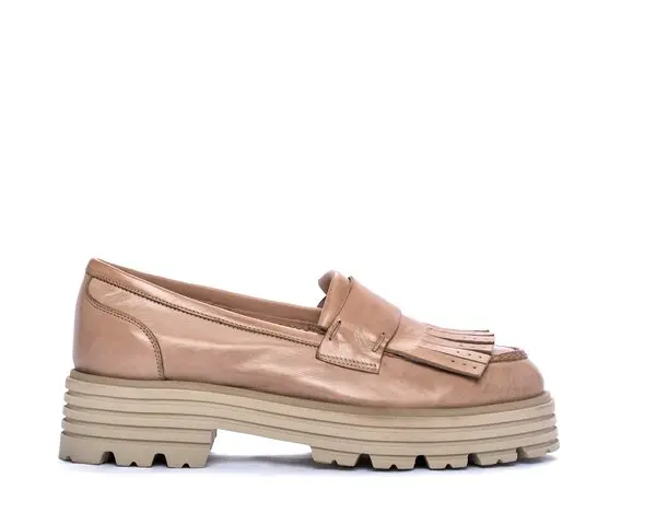 Lukure Gea Hand-painted Kangaroo Leather Loafers - Beige