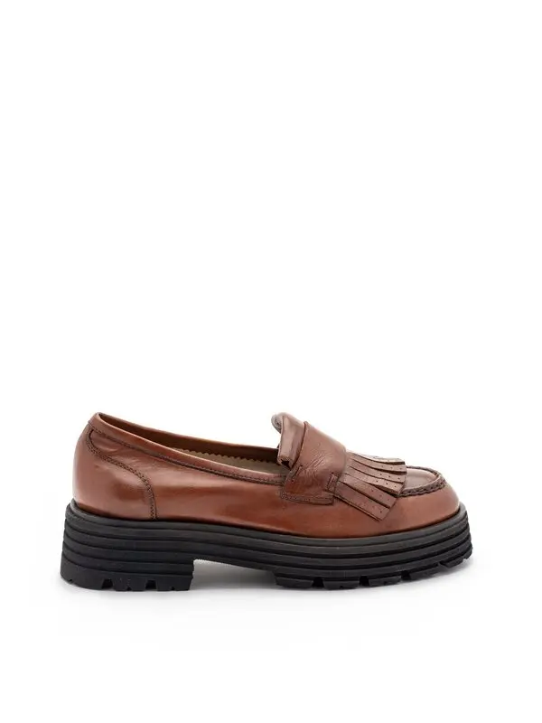 Lukure Gea Hand-painted Kangaroo Leather Loafers - Chestnut