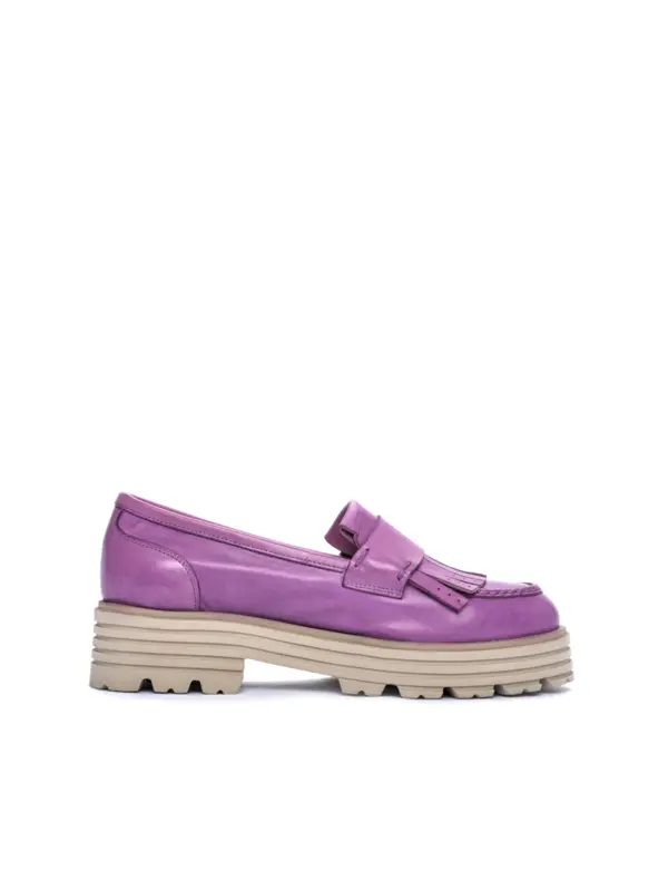 Lukure Gea Hand-painted Kangaroo Leather Loafers - Fuchsia