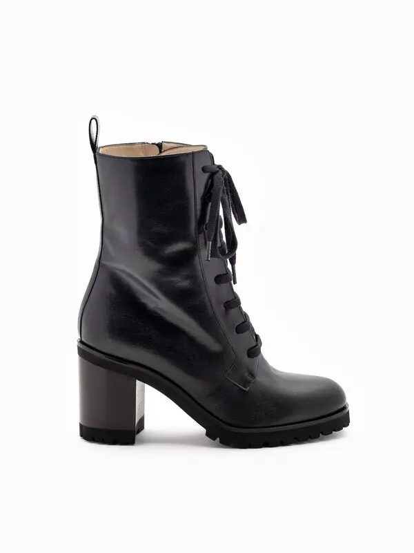 Lukure Agathe Lace-up Block Heel Boots - Black