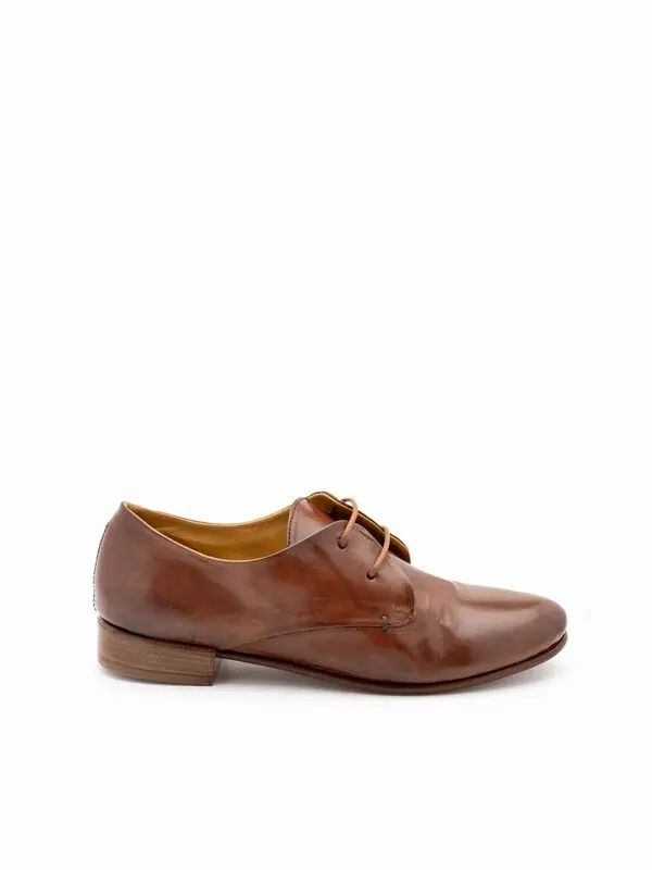 Lukure Kate Kangaroo Leather Lace-up Flats - Cognac