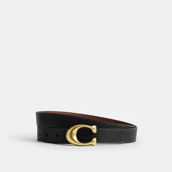 COACH Sculpted C Buckle Reversible Belt, 25mm - Brass/black Redwood
