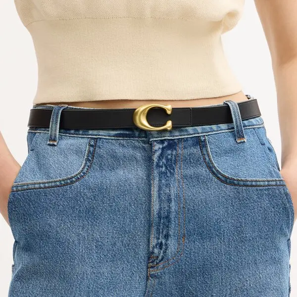 COACH Sculpted C Buckle Reversible Belt, 25mm - Brass/walnut Black