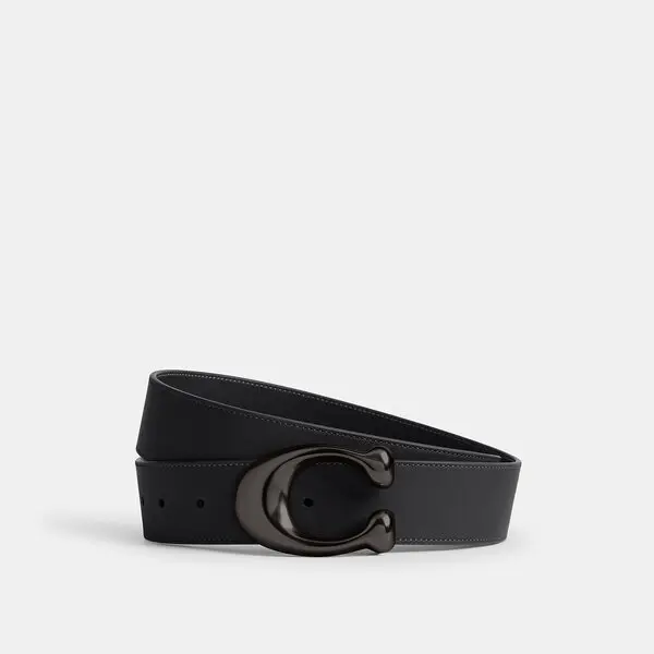 COACH Sculpted C Buckle Reversible Belt, 38mm - Black/black