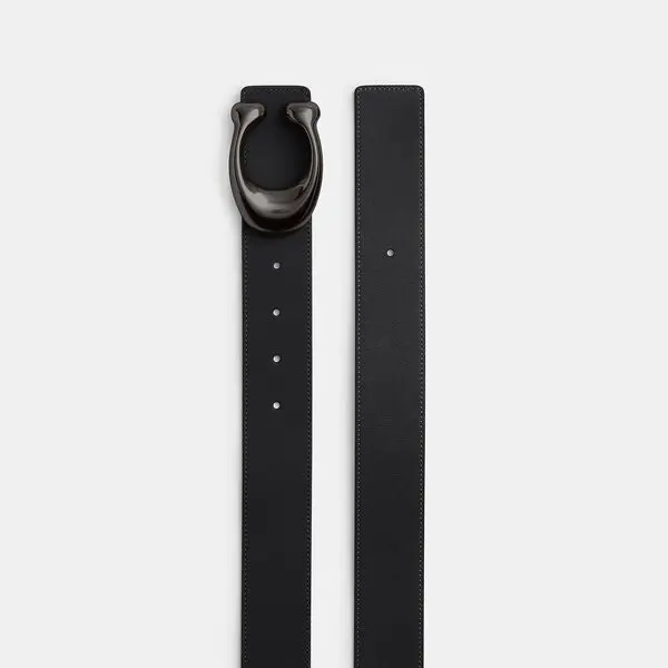 COACH Sculpted C Buckle Reversible Belt - Black/black