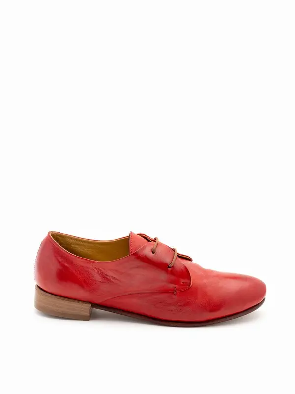 Lukure Kate Kangaroo Leather Lace-up Flats - Aperol Spritz
