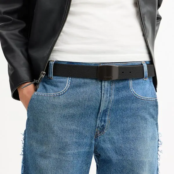 COACH Boxed Plaque And Harness Buckle Cut-to-size Reversible Belt, 38mm - Black/maple